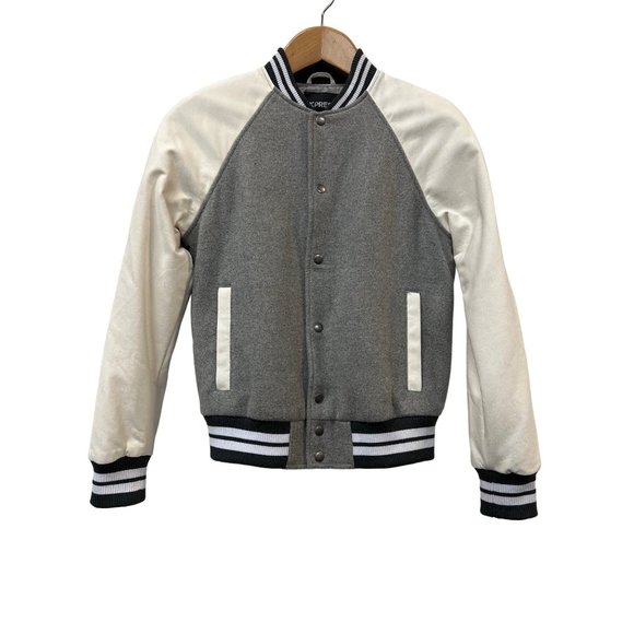 Express | Jackets & Coats | Express Varsity Jacket White Faux Leather ...